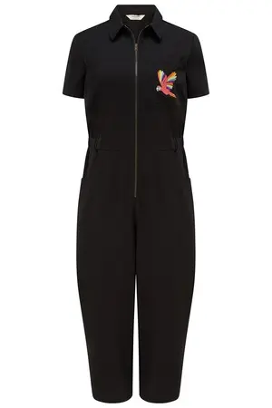 SUGARHILL BRIGHTON Cora Cropped Rainbow Parrot Jumpsuit - Black