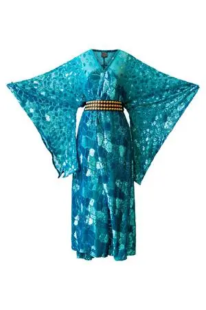 BYVINNIK Bohémienne Sequin Kimono Robe In Good Luck - Blue
