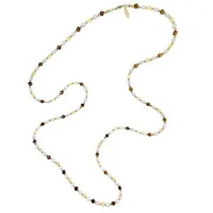 FARRA Tiger-eye, Citrine And Pearl Long Necklace - Brown