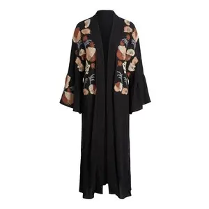 Saachi Floral Embroidered Kimono - Brown