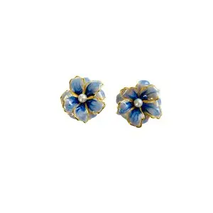 THE PINK REEF Floral Stud Earrings - Blue