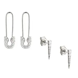 SPERO LONDON Stud And Safety Pin Earring Set - Silver