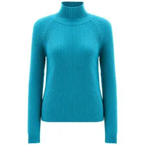 PERALUNA Ribbed Knit High Mock Neck Pullover - Blue