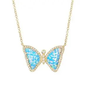 KAMARIA Mini Butterfly Necklace With Opal, Turquoise, And Diamonds - Gold