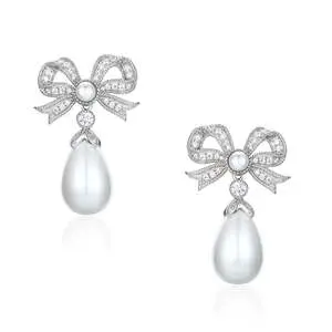 SANTINNI Queen Bow & Pearl Drop Earrings