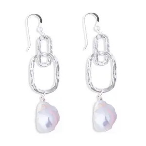 N'DAMUS LONDON Hatton Forge Duo Pearl Earrings - Silver