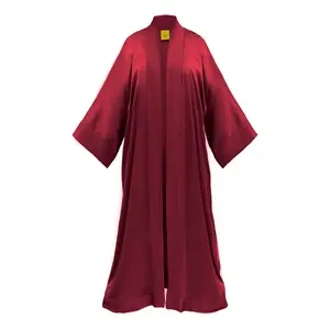 JANARA JONES Burgundy Satin Abaya Kaftan - Red