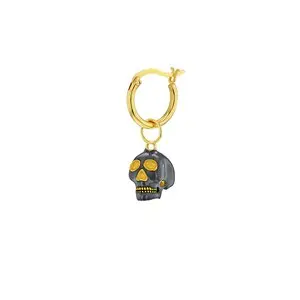 TRUE ROCKS Mini Skull Charm Hoop Earring - Grey/gold