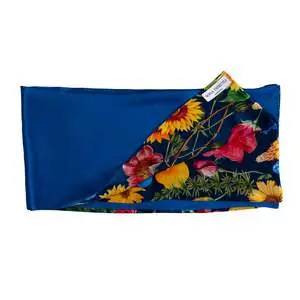 SOFIA TSERETELI Floral Satin Silk Scarf - Blue