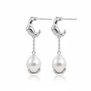 ANGEL BAROCCO Baroque Pearl Hook Dangle Earrings - Silver