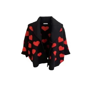 Saachi Heart Ribbed Knit Cardigan - Red/black