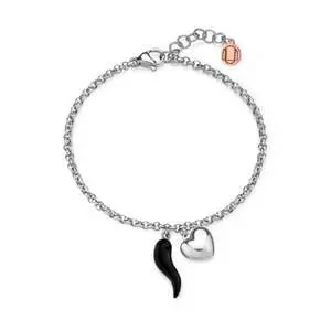 UNALOE Sterling Silver Cornicello & Heart Charm Bracelet - Silver/black