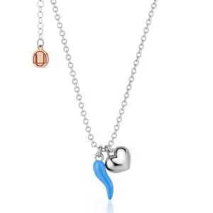 UNALOE Sterling Silver Cornicello Necklace With Heart Charm - Silver/blue