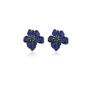 MILOU JEWELRY Navy Violetta Flower Earrings Blue