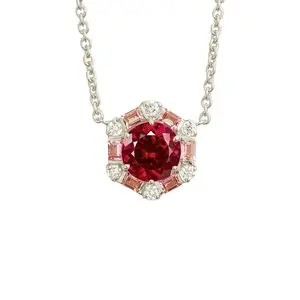 JUVETTI  Melba Hexagon Ruby, Pink Sapphire & Diamond Pendant Necklace - Silver/red/pink