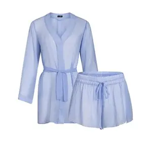JE MÉRITE (I DESERVE) Silk Chiffon Shirt Dress And Tap Short Set - Blue