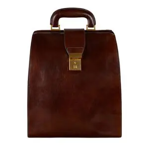 TIME RESISTANCE Full-grain Leather Briefcase With Push-lock Closure - Brown