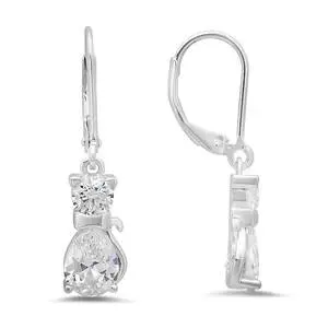 KYLIE HARPER Dangling Kitty Cat Leverback Earrings - Silver