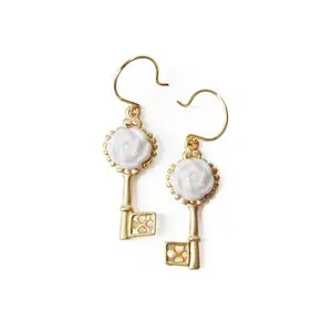 POPORCELAIN Porcelain Camellia Key Dangle Earrings - Gold