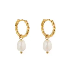 BALLINGER Rope & Freshwater Pearl Small Hoop Earrings - Gold