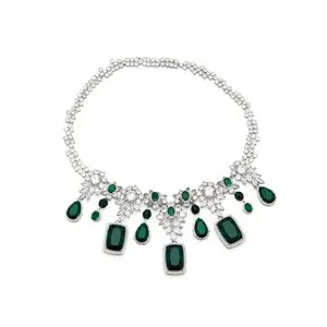 STEPHANIE BROWNE AUSTRALIA Emerald And Diamond Crystal Statement Necklace - Green/silver