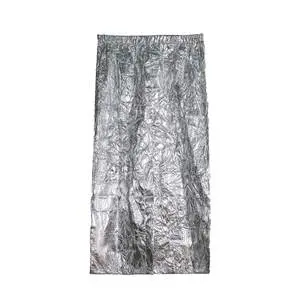 ATS THE LABEL Metallic Crepe Emboss Midi Skirt