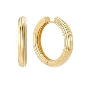 NAZZAR Medium Ribbed Tube Hoop Earrings - Gold