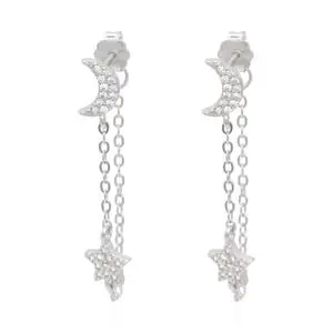 LUNA CHARLES Imogen Moon & Star Drop Earrings - Silver