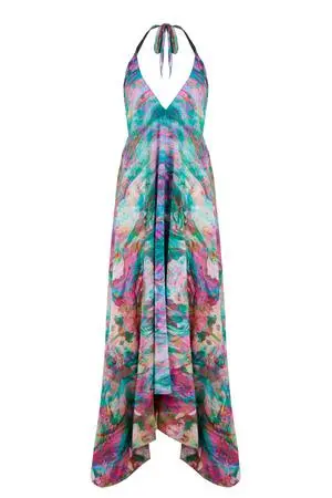 SOPHIA ALEXIA Liquid Rainbow Silk Ibiza Maxi Dress - Yellow
