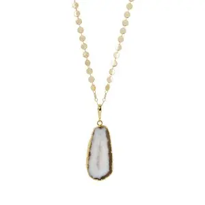 YAA YAA LONDON White Agate Gold Pendant Necklace - Gold/white