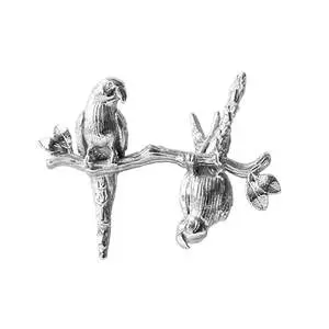 LEE RENEE Parakeet Lapel Pin – Two Friends On A Branch - Silver