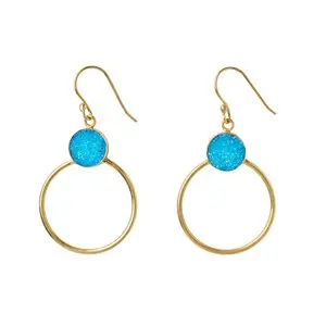 YAA YAA LONDON Druzy Hoop Earrings - Blue/gold