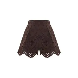 THISISU COLLECTION High-waisted Broderie Anglaise Shorts - Brown