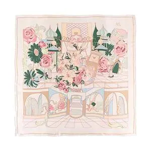 LOST PATTERN Neutrals "vintage Blooms" Large Silk Scarf Champagne - White