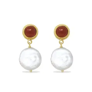 VINTOUCH ITALY Roma Carnelian And Keshi Pearl Earrings - Red/gold
