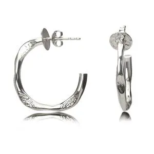 THE JEWELLERY STORE LONDON Hammered Open Hoop Stud Earrings - Silver