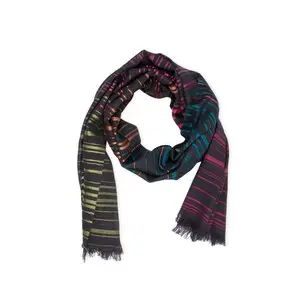 SAACHI Women's Black Multicolored Striped Scarf