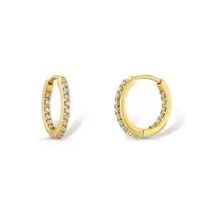 JEWELBIRD 14k Yellow Diamond Huggie Hoop Earrings - Gold