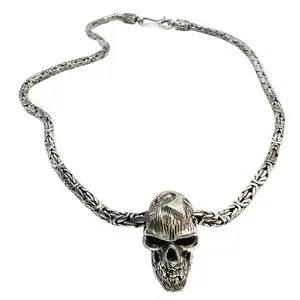 TG-JEWELLERY BY TAMARA GERVASIO Skull Pendant Byzantine Chain Necklace - Silver/black
