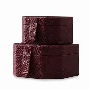 MARLETH Set Of Two Burgundy Leather Storage Boxes - Red
