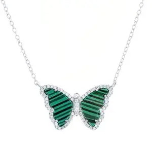 KAMARIA Malachite Butterfly Crystal Necklace - Silver