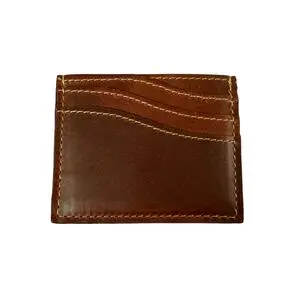 VIDA VIDA Wave Tan Leather Card Holder With Yellow Stitch - Brown