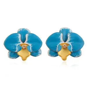 MILOU JEWELRY Light & White Orchid Flower Earrings - Blue