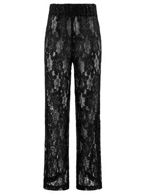TIA DORRAINE Flared Sequin Lace Trousers - Black