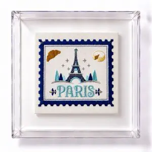 LILLY LOVES Paris Embroidered Stamp Artwork - Blue