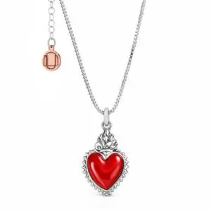 UNALOE Sterling Silver Necklace With Heart Pendant - Silver/red