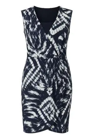 CONQUISTA Printed Faux Wrap Dress With Uneven Hemline