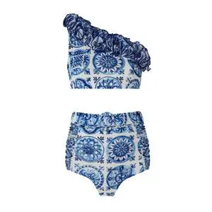 NUR KARAATA Alexis Bleu Blanc Bikini Set - Blue