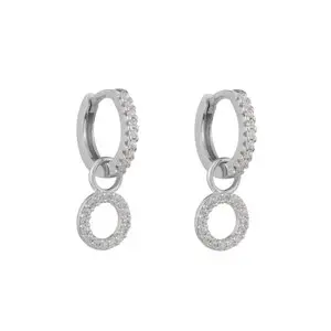 BALLINGER Circle Drop Hoop Huggie Earrings - Silver
