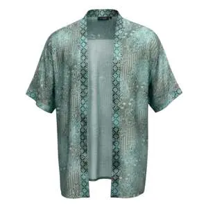 ORIGIN OF HEARTS Blu Satin Kimono Cardigan For Elevated Layering - Blue